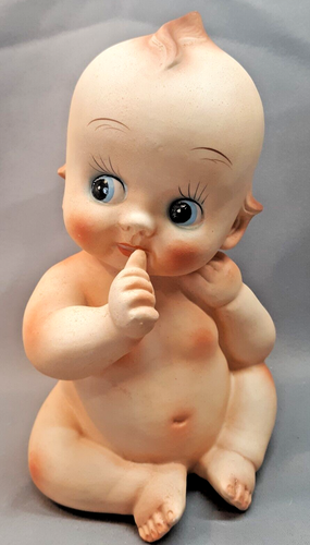 Vintage Bisque Porcelain 6 3/4"" Piano Baby Sucking Thumb Coin Bank # ...