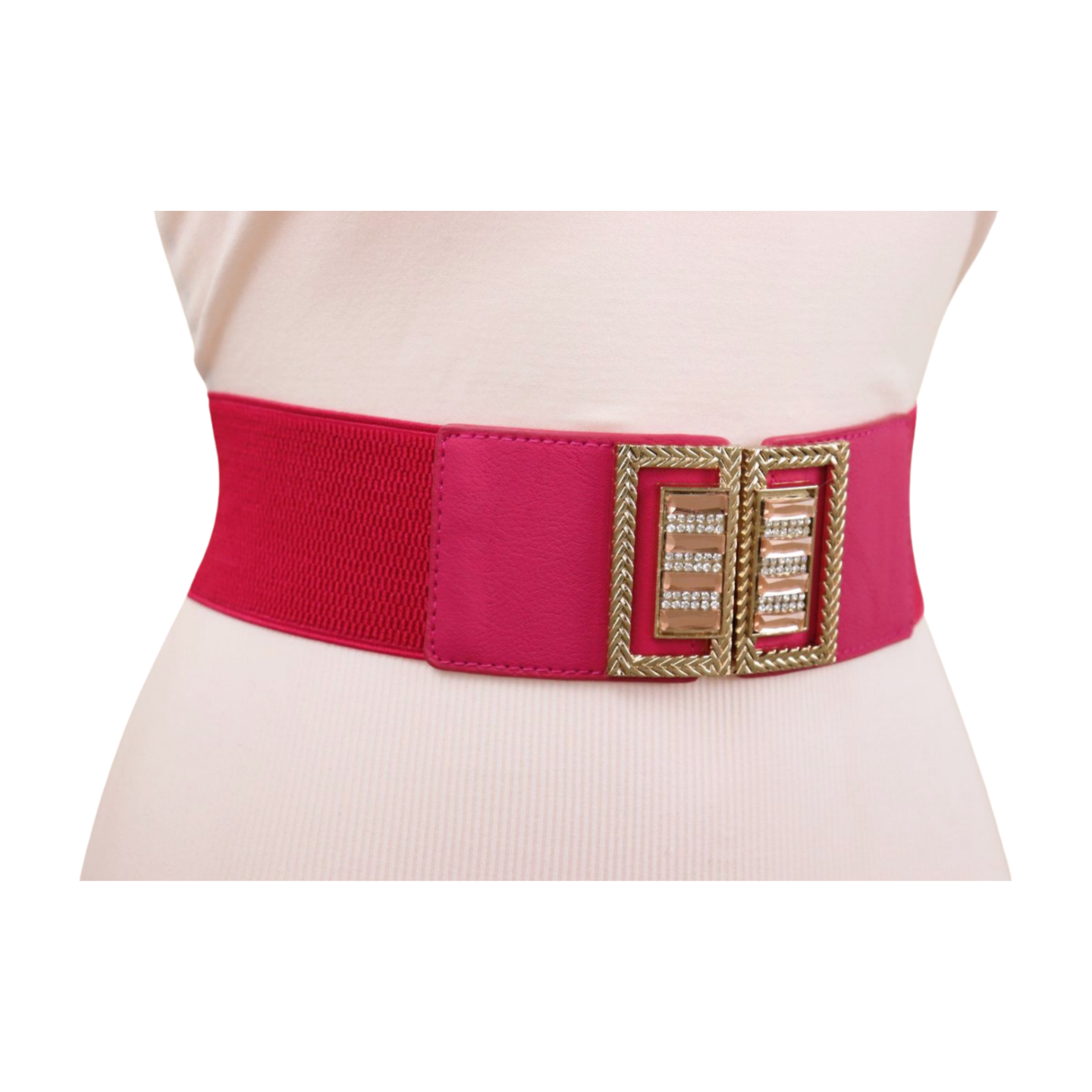Women Pink Elastic Fashion Belt Gold Bling Square Buckle S M | eBay