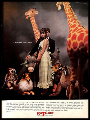 1965 SuPima Fabrics Vintage PRINT AD Stuffed Animals Cotton Couple ...