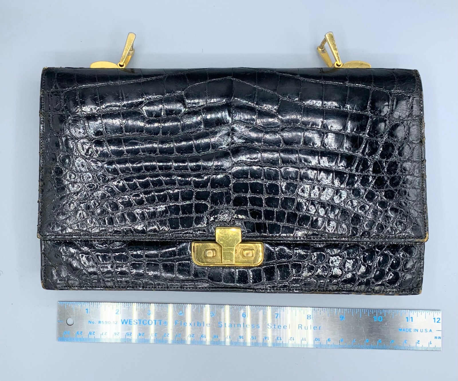 Vintage Dofan Glossy Black Alligator Handbag Purse - Gem