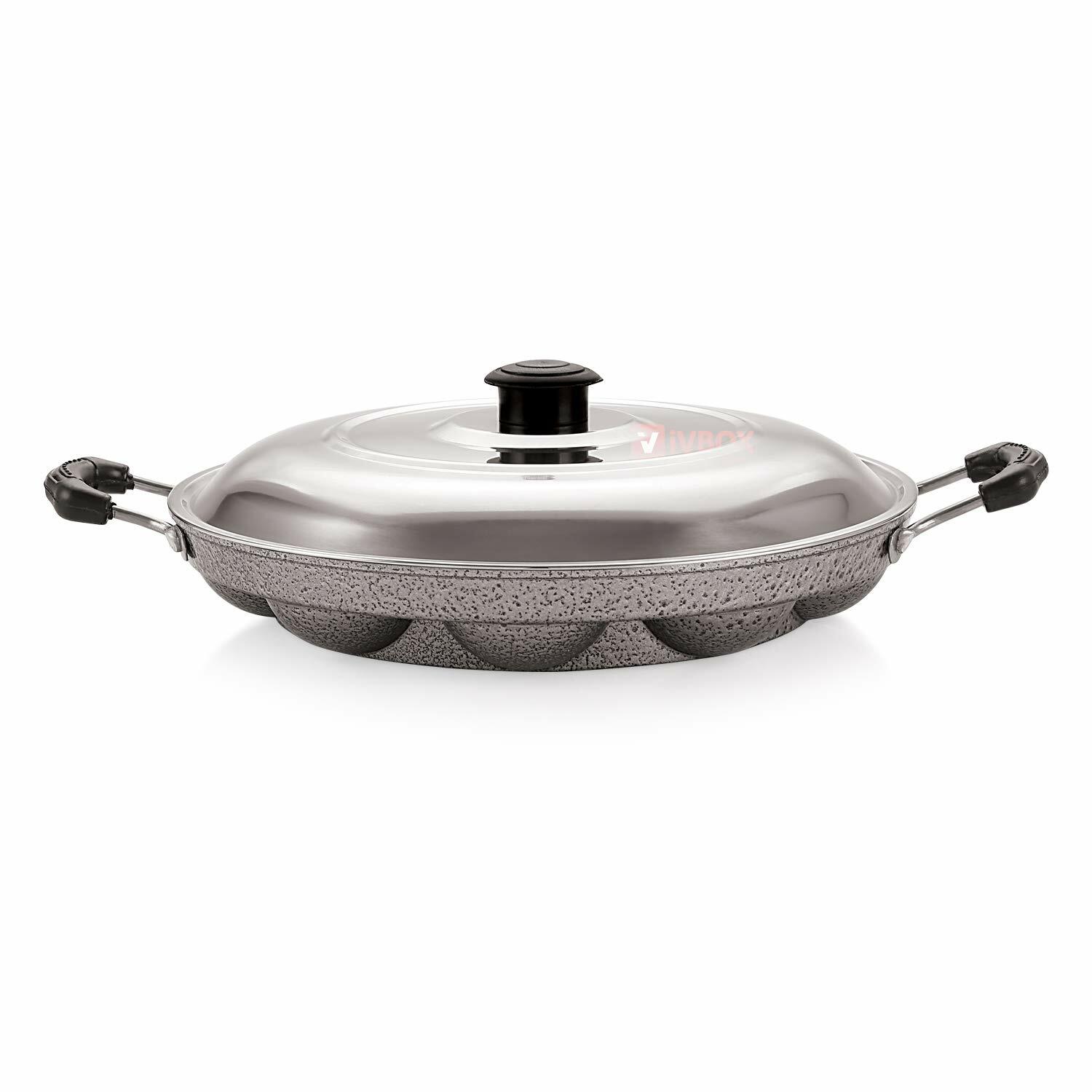 Non-Stick 12 Cavity Appam Patra Paniyarakka Baati Baking Pot with Steel ...