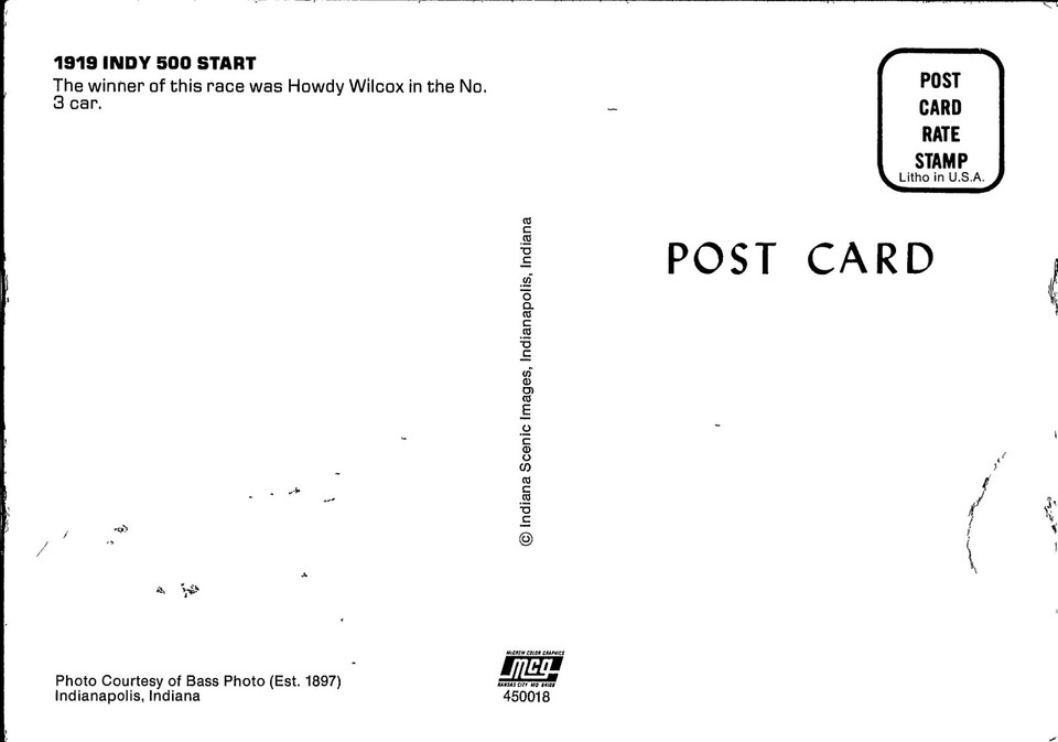 Postcard 1919 Indy 500 Start Indianapolis Indiana Howdy Wilcox Winner ...