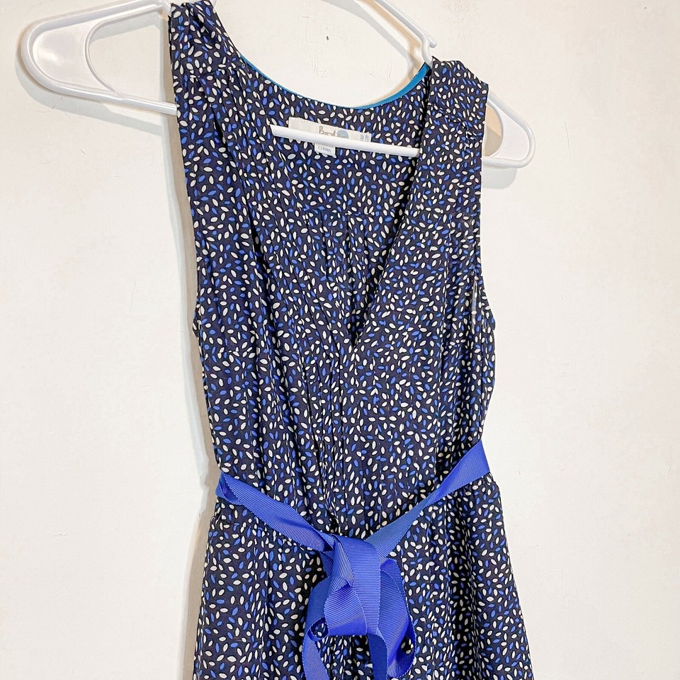 Boden Blue Ellie Belted Sleeveless V-Neck Knee Length Casual Dress Size ...