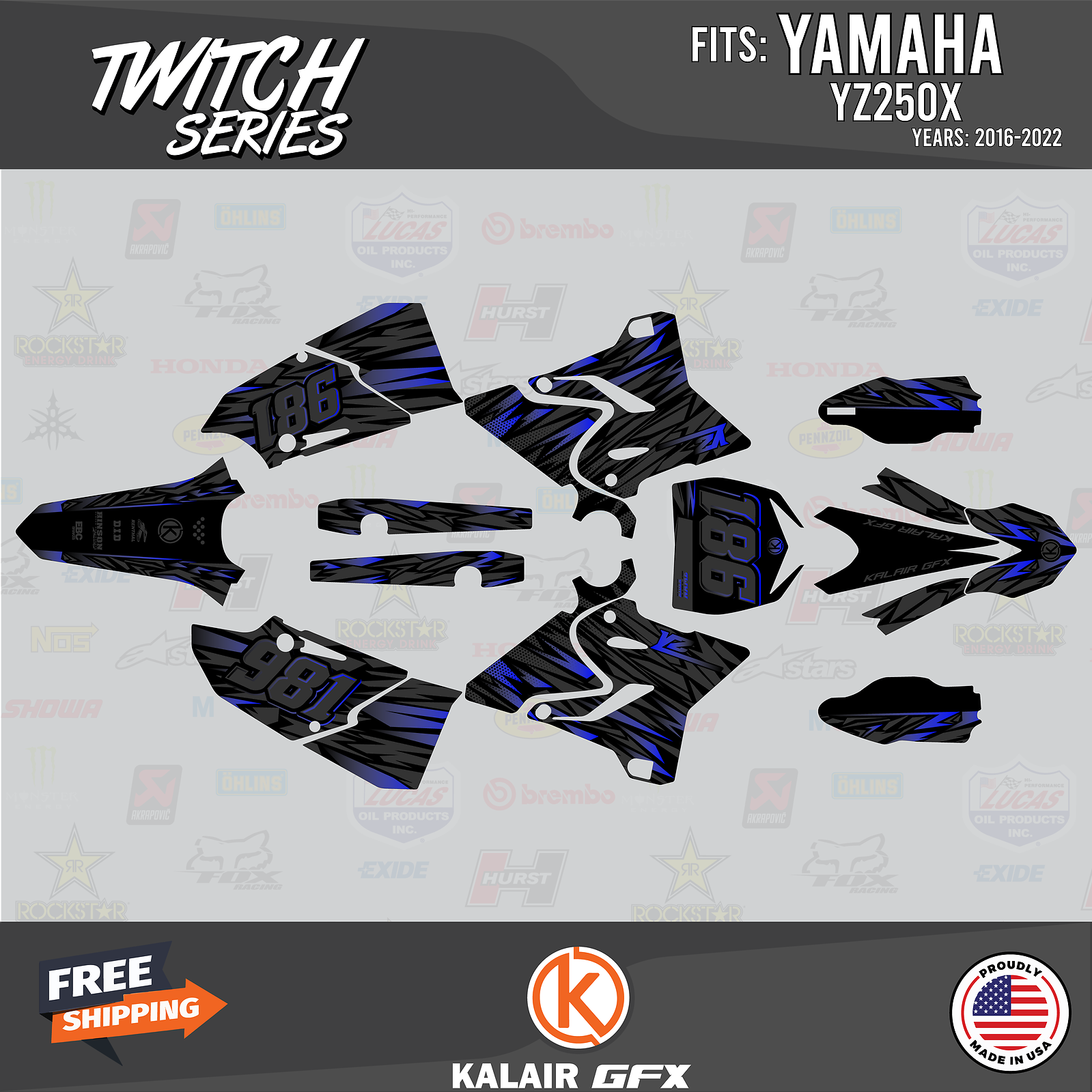 Graphics Kit for Yamaha YZ250X (2016-2022) Twitch-blue-shift | eBay