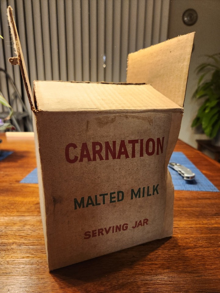 Vintage Carnation Malted Milk Advertising Milk Glass Jar Canister NEW ...