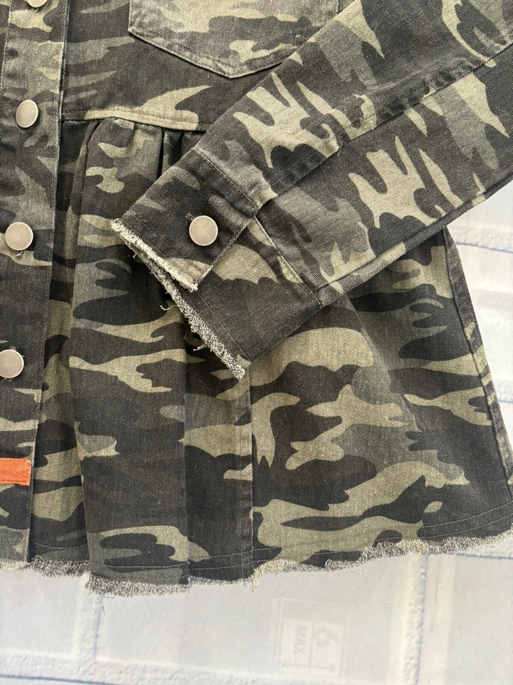 Mystree Size Small Green Camo Peplum Long Sleeve Denim Jacket New | eBay