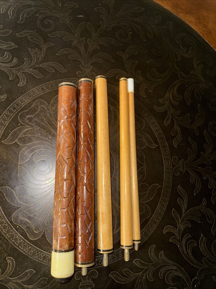 Vintage 5 Piece Hand Carved Wooden Pool Cue With Brass Fittings | eBay