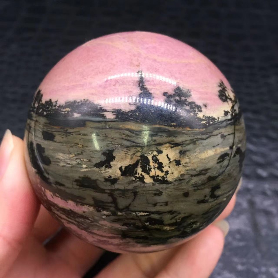 Natural Rhodonite Stone Crystal Ball Sphere+Free Stand Healing Decorat ...