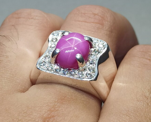 Star Ruby Stone Ring Natural Star Ruby Ring with White Zircons Around Ruby 925 | eBay