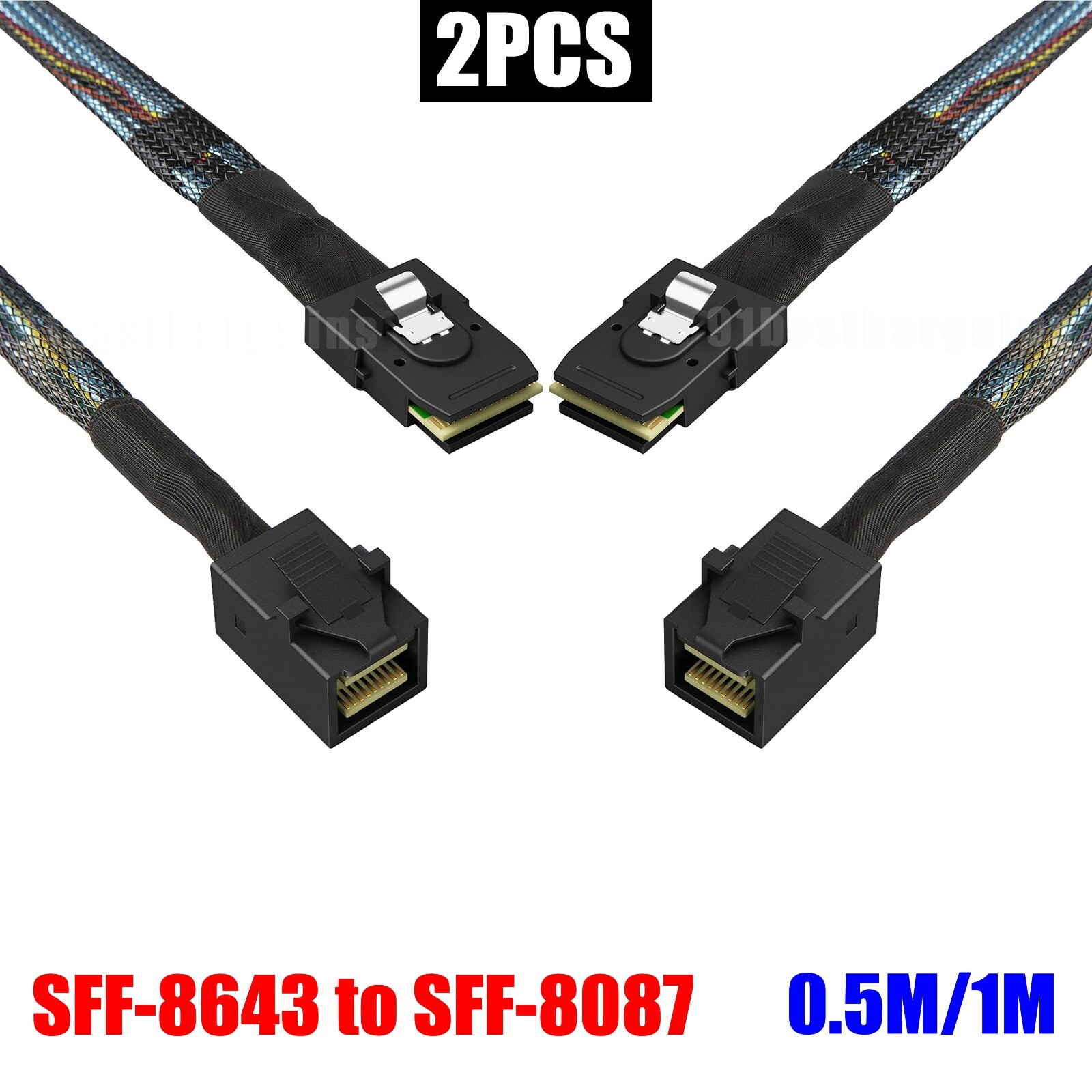 2 Packs 6G Internal Mini SAS Cable HD SFF-8643 to SFF-8087 SAS 2.1 RoHS ...