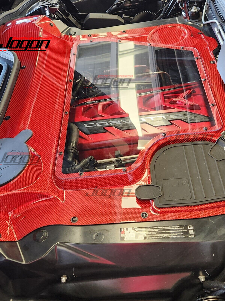 Dry Carbon Red Engine Bay Cover For Corvette C8 Stingray Convertible ...