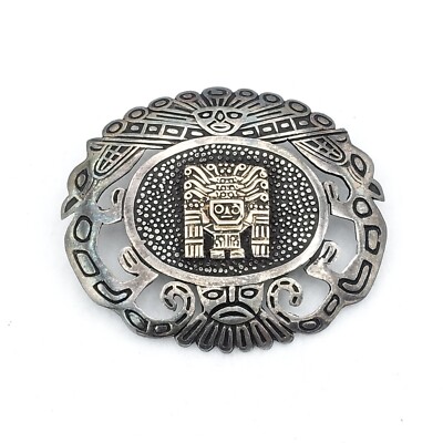 Vintage Peru Aztec Inca God Sterling Silver 925 18K Gold Brooch Pin ...