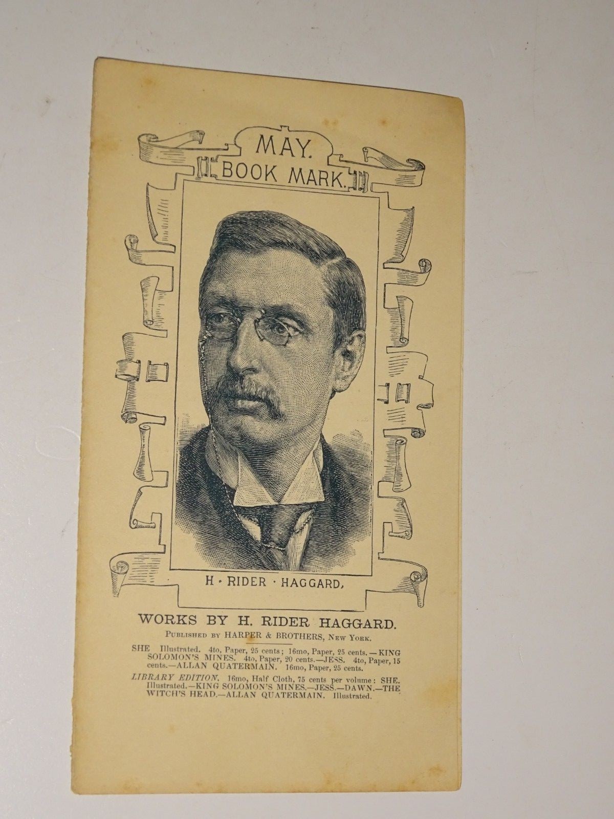 1888 BOOK MARK HARPER & BROTHERS May works by H.Rider Haggard, Walter ...