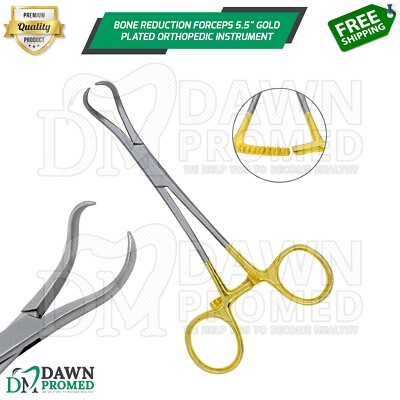 Bone Reduction Forceps 5.5" Curved Pointed Tips Gold Plated Orthopedic ...