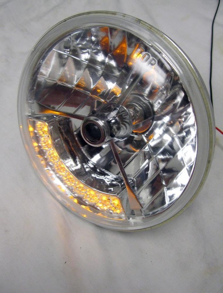 Street Hot Rod 7" Tri Bar Black Dot H4 Headlights w/ Amber LED Turn ...