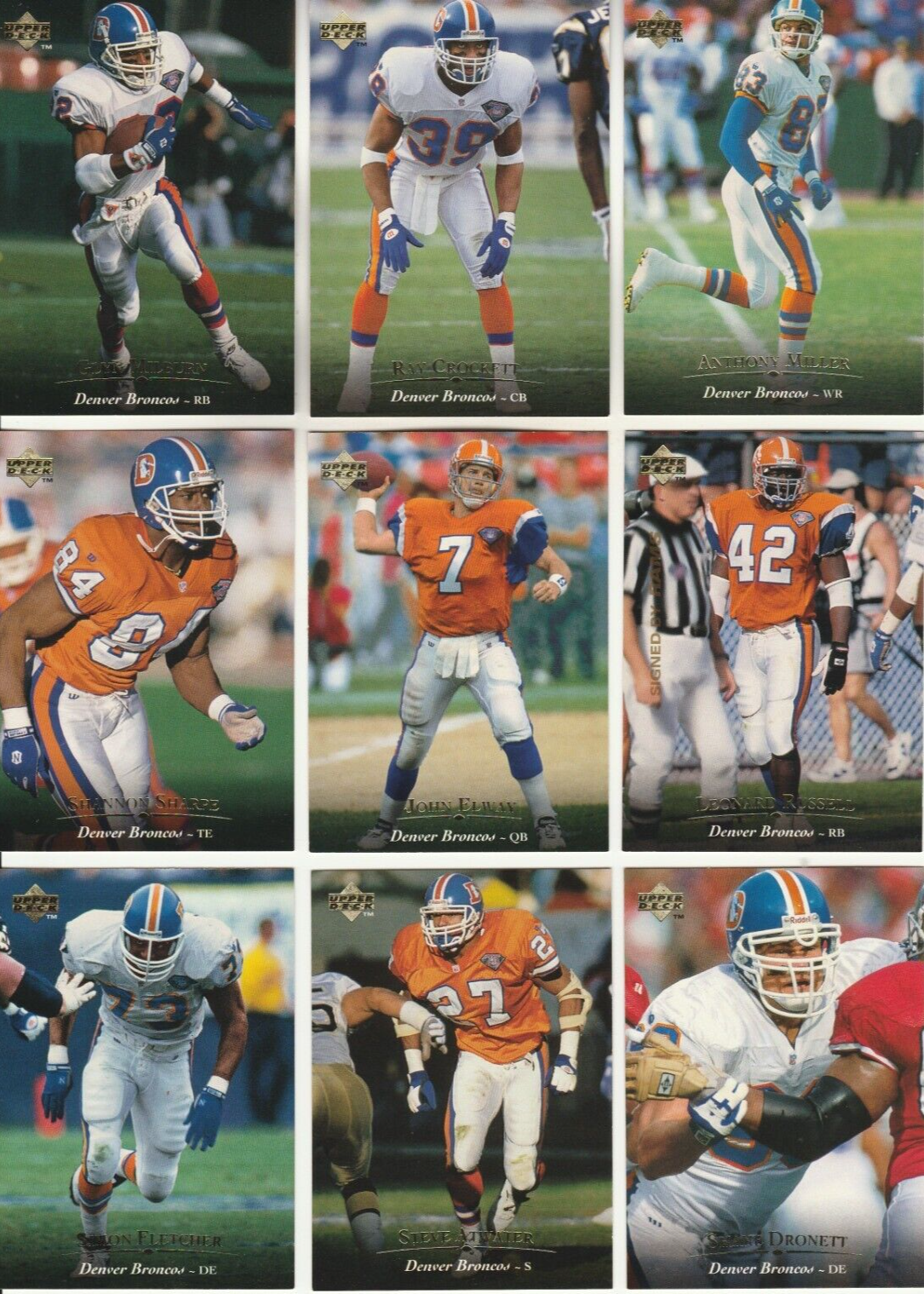 (9) 1995 Upper Deck Denver Broncos (Complete Team Set) Broncos | eBay