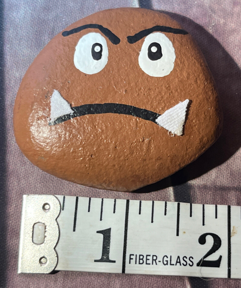 Painted Art Rock Collectible Artist Signed Super Mario Brothers Goomba ...