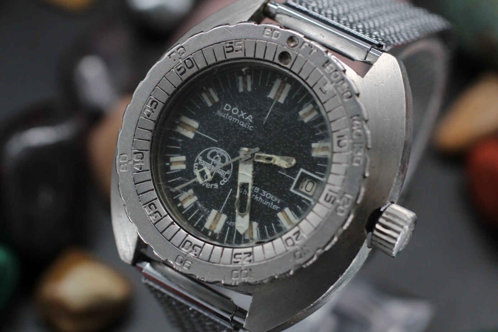 Vintage DOXA Sub 300T Aqualung Sharkhunter U.S. Divers Co Steel Dive ...