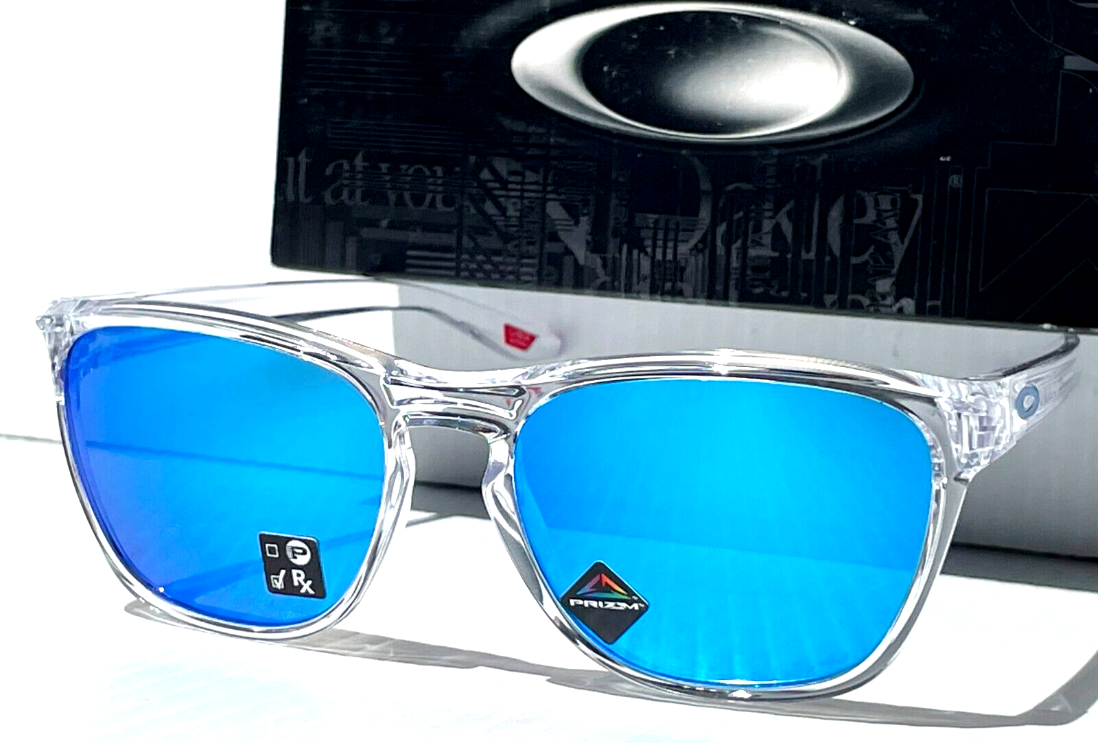 NEW Oakley MANORBURN Shiny Clear PRIZM Sapphire Lens Sunglass 9479-06 ...