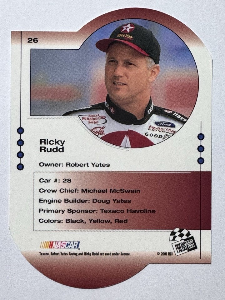 HOF'er RICKY RUDD 2001 Press Pass Trackside DIECUT PARALLEL Racing Card ...