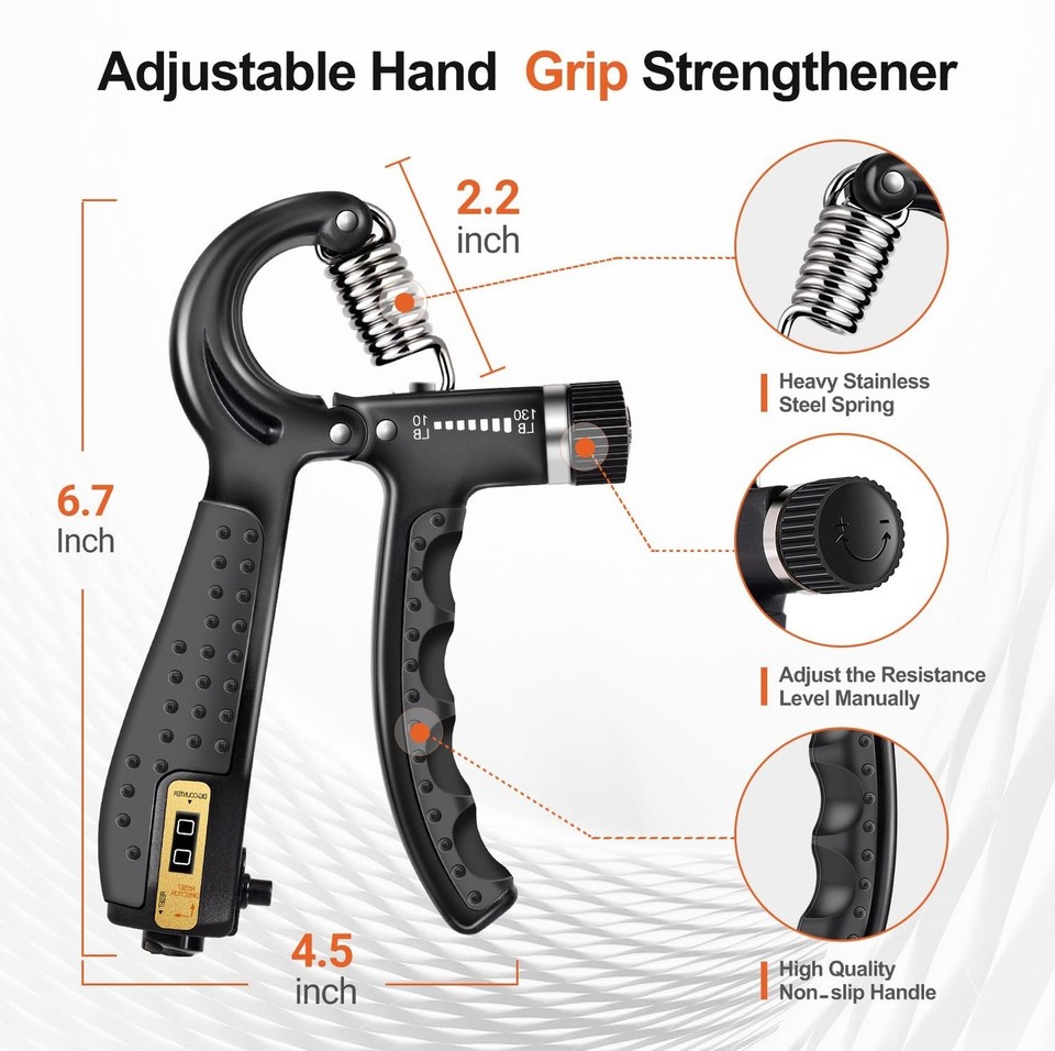 Grip Strength Trainer Kit (5 Pack) Adjustable Resistance Hand Gripper ...