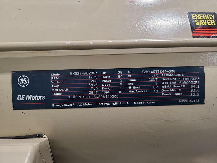 GE Compressor Motor 25 HP 1775 RPM 208V 3 Phase Frame 284T with Control ...