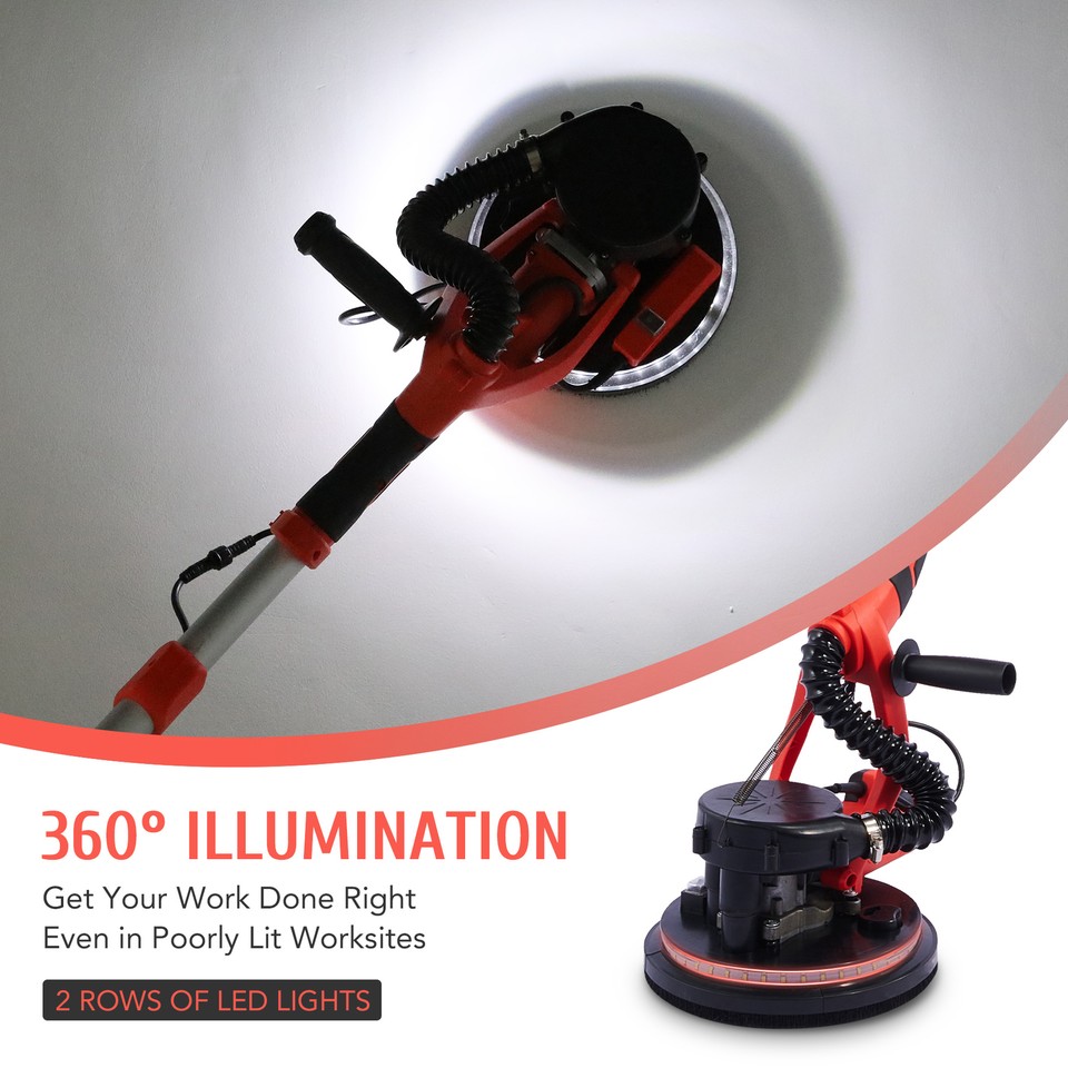 9" Drywall Sander Vacuum System 850W Variable Speeds LED + 12Pcs ...