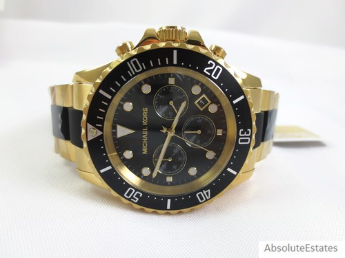 NEW Michael Kors Everest Two Tone Gold & Black Chronograph Watch MK8979 ...