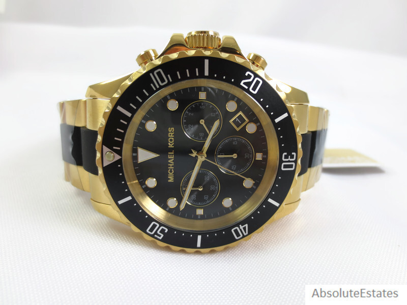 NEW Michael Kors Everest Two Tone Gold & Black Chronograph Watch MK8979 ...