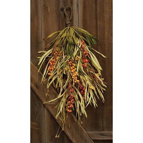 New PRIMITIVE FALL WILDFLOWER GRASS Teardrop SWAG High 27"L Hanging ...