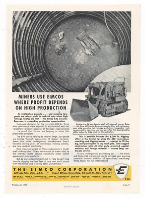 1957 EIMCO Ad: Model 630 Crawler Excavator for Mining Operations, Salt ...