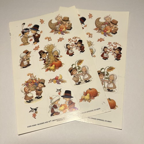 2 Vtg Ruth Morehead Blessed Are Ye Thanksgiving Stickers Pilgrim Indian ...