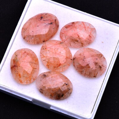 6 Pcs Natural Rutile Quartz Oval Checker Cut Untreated 16MM-19MM Loose ...