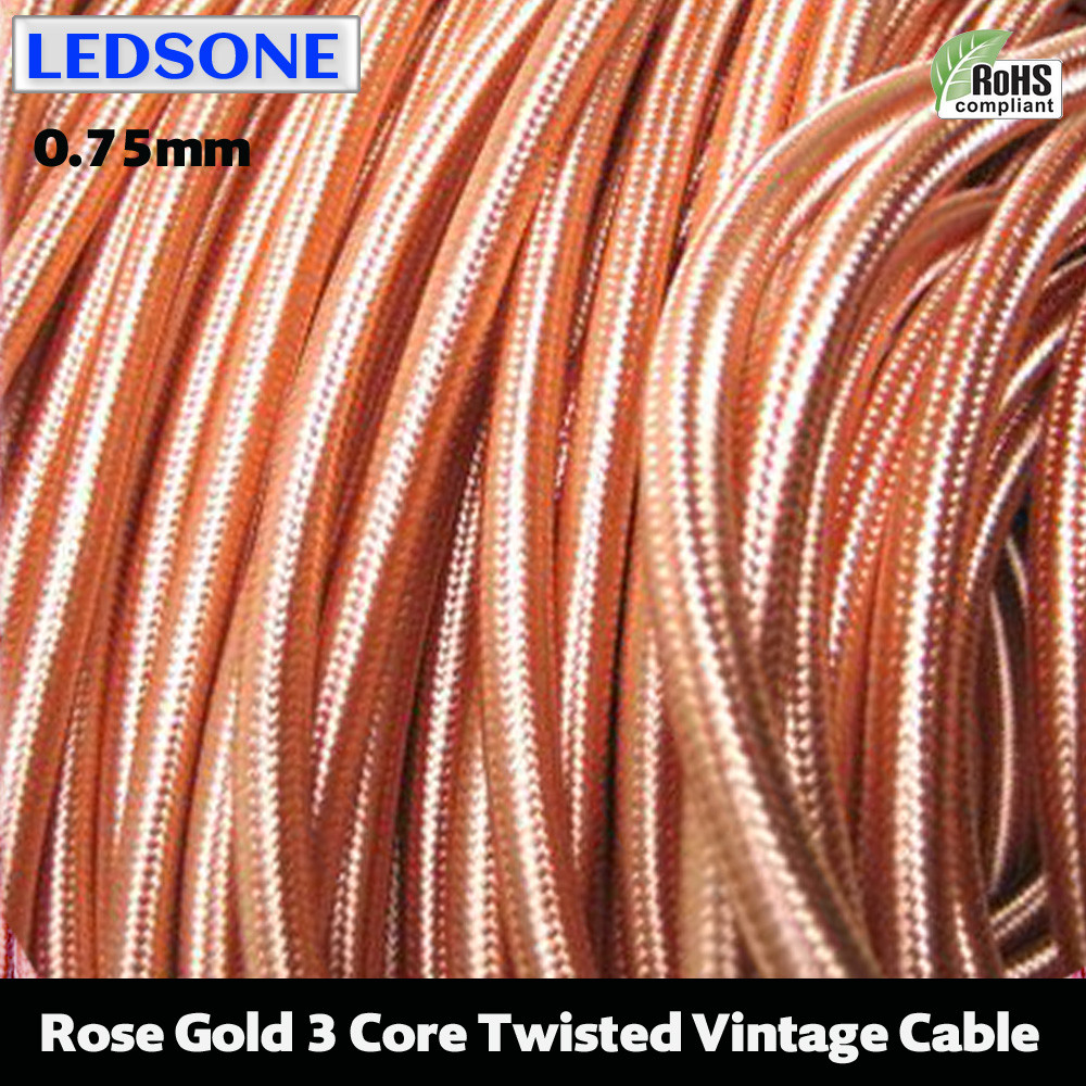 UK Round Silk Braided Vintage Fabric Coloured Lighting Cables Flex 3 ...