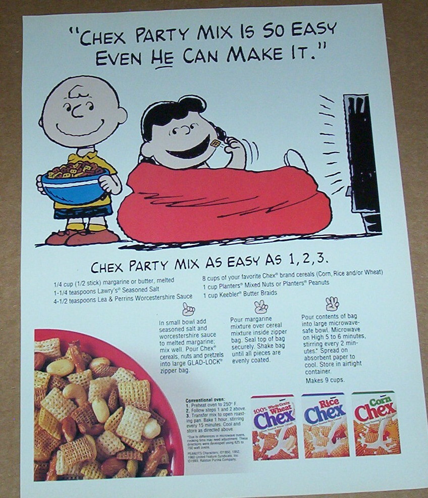 1993 print ad - Chex Party Mix recipe Charlie Brown Ralston Purina ...