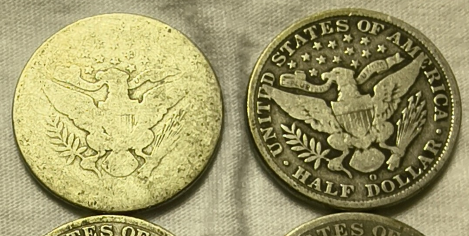 BARBER HALF DOLLARS = 4 DIFFERENT == 1908, 1908 D, 1908 O, 1908 S = 90% ...
