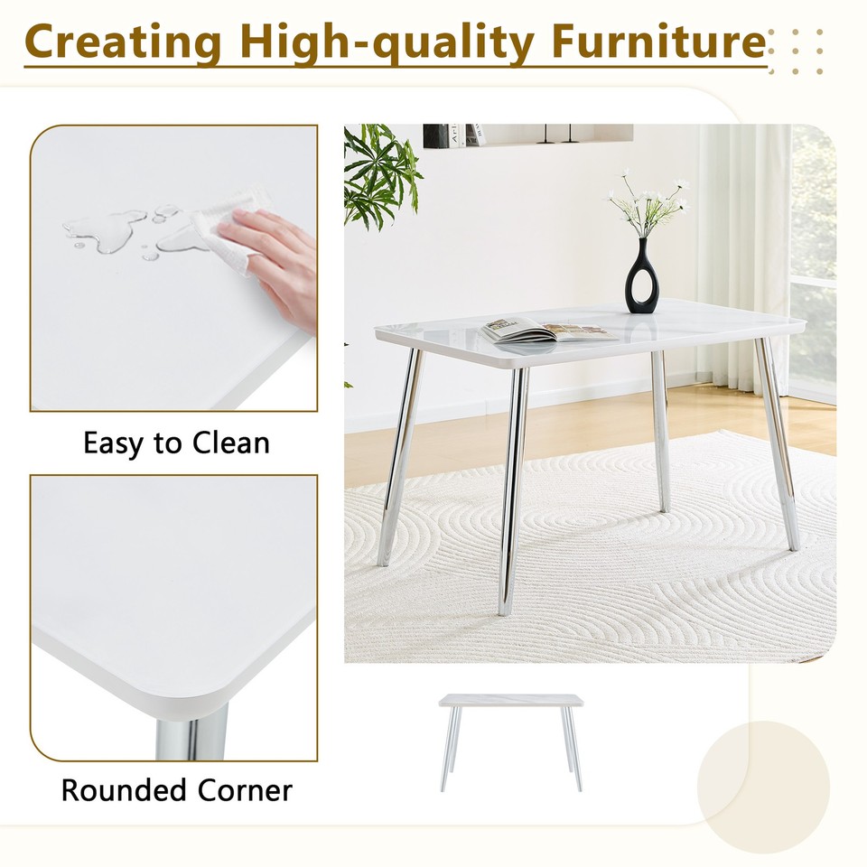 Table and chair set.White imitation marble texture glass countertop ...