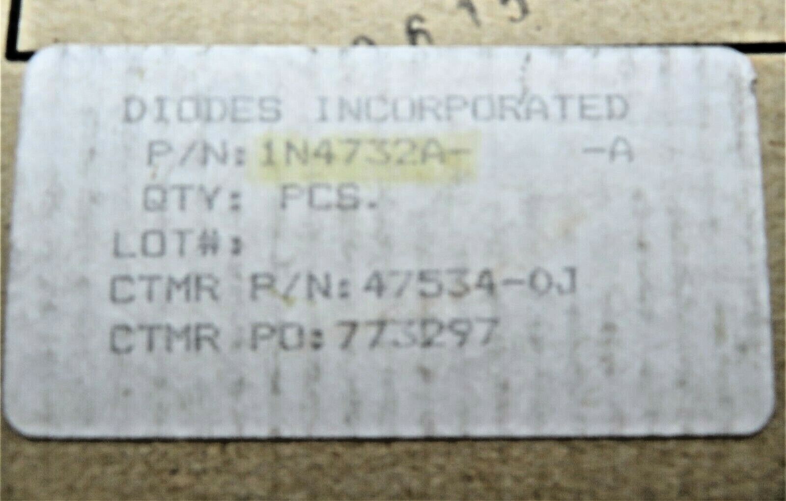 DIODES, INC. 1N4732A ZENER DIODE 1W 4.7V 5% UNIDIRECTIONAL DO-41 20-PC ...