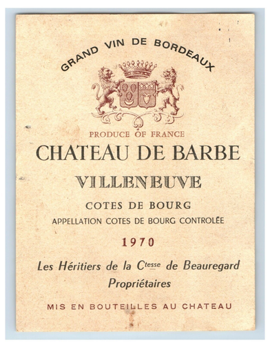 1970 Chateau De Barbe French Wine Label S98E | eBay