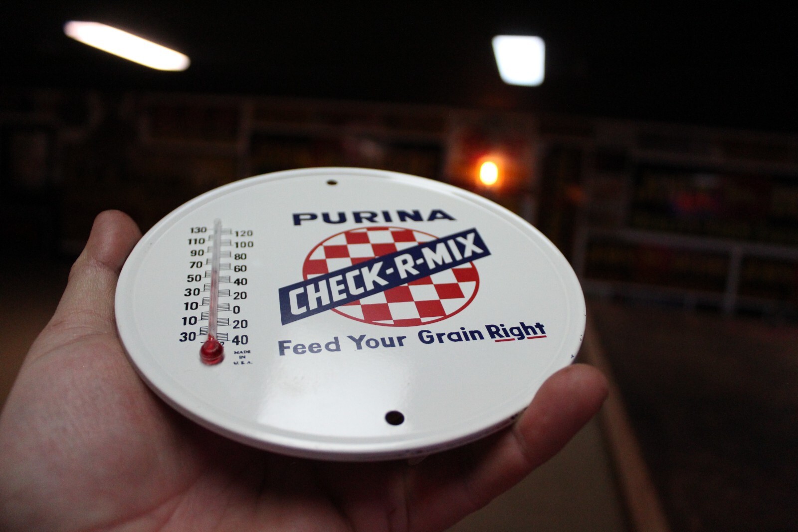 RARE 1960s PURINA CHECK-R-MIX GRAIN DEALER METAL THERMOMETER SIGN FARM ...