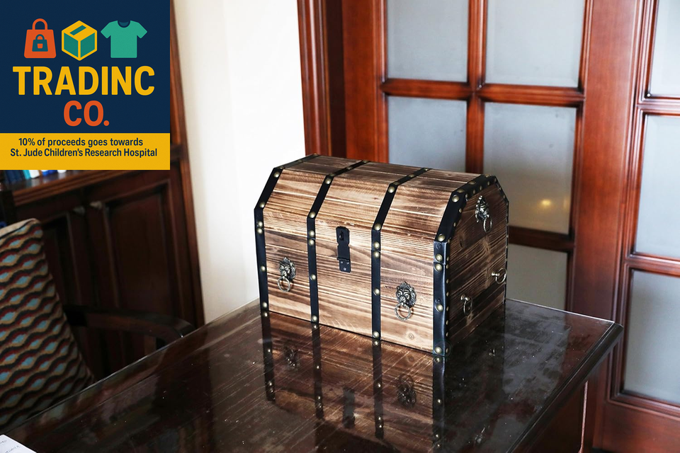 Wooden Treasure Chest Trunk Vintage-Style Storage Box with Leather ...