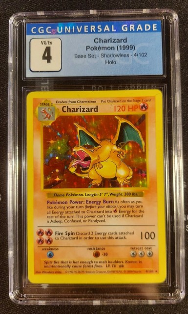 Pokémon TCG Charizard Base Set 4/102 Holo Shadowless Holo Rare for sale ...