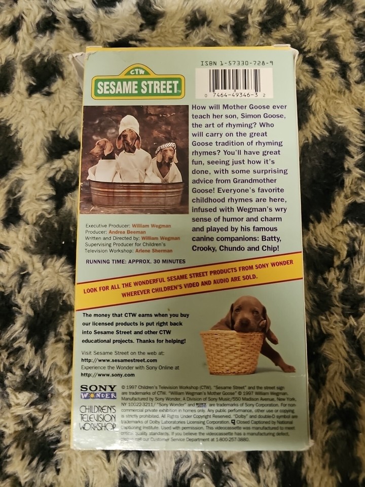 William Wegman's Mother Goose Sesame Street (VHS, 1997) CTW Very Rare ...