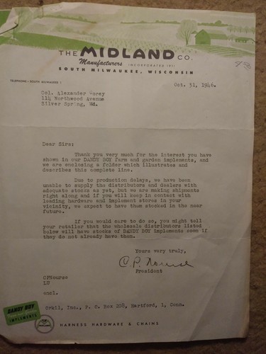 Midland Company Manufacturers bundle w/pamphlet, letter and envelope ...