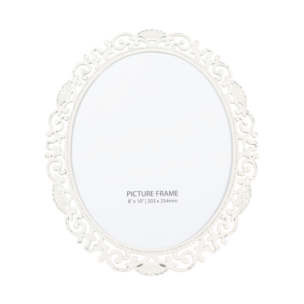 Ornate Vintage Oval 8x10 Picture Frame in White Wash with Rustic Fleck ...
