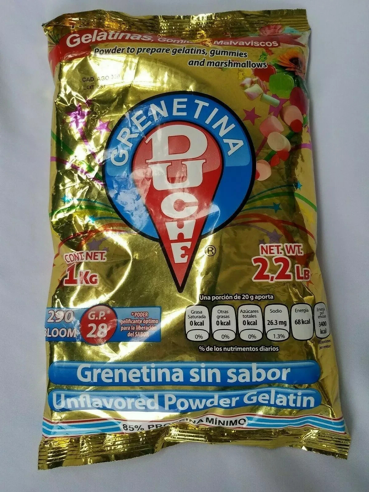 Grenetina Duche 1 Kilogram(2.2 Lb) Grenetina Sin Sabor Unflavored Pwder ...