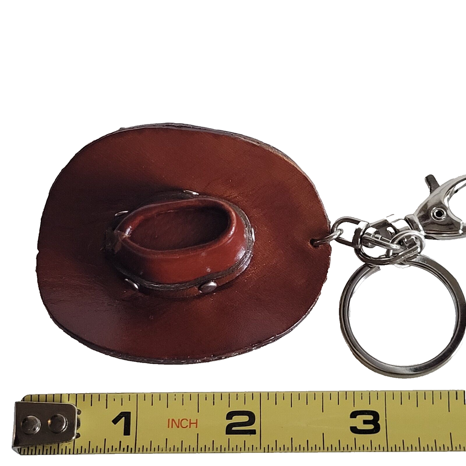 Cowboy Hat Leather Keychain Brown Handmade Ring Western Fob Key Ring ...