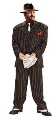 20's-30's Gangster Costume 4Pc Blk/Wht Double Breasted Pinstripe ...