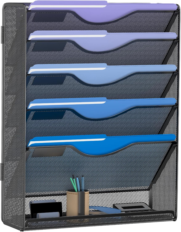 6 Tier Hanging File Organizer, Mesh Wall File Holder Paper Folder Rack ...