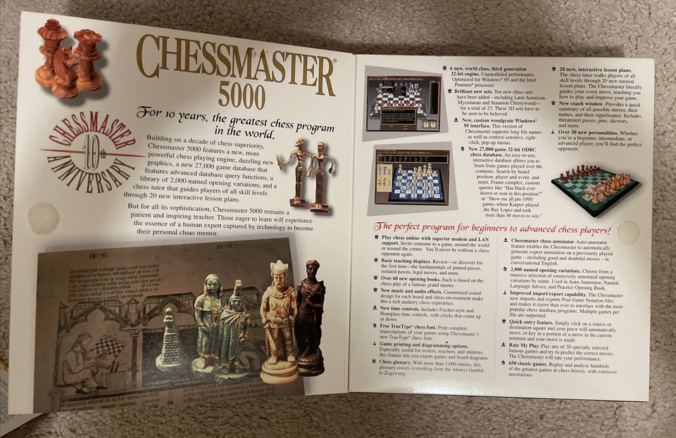Chessmaster 5000 Vintage Big Box PC Video Chess Game Win 95 - Used ...